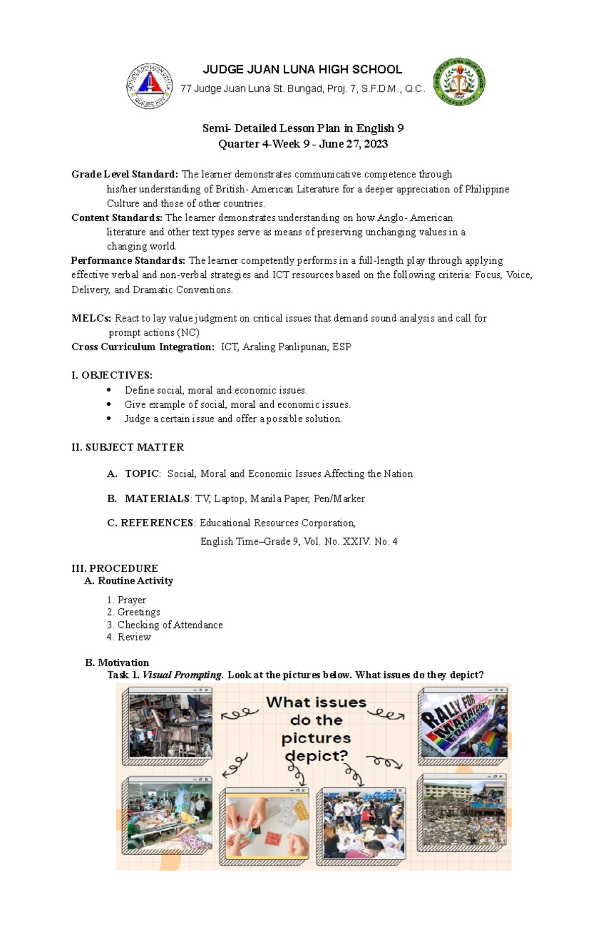 Semi-Detailed LEsson Plan-MELCs based - JUDGE JUAN LUNA HIGH SCHOOL 77 ...