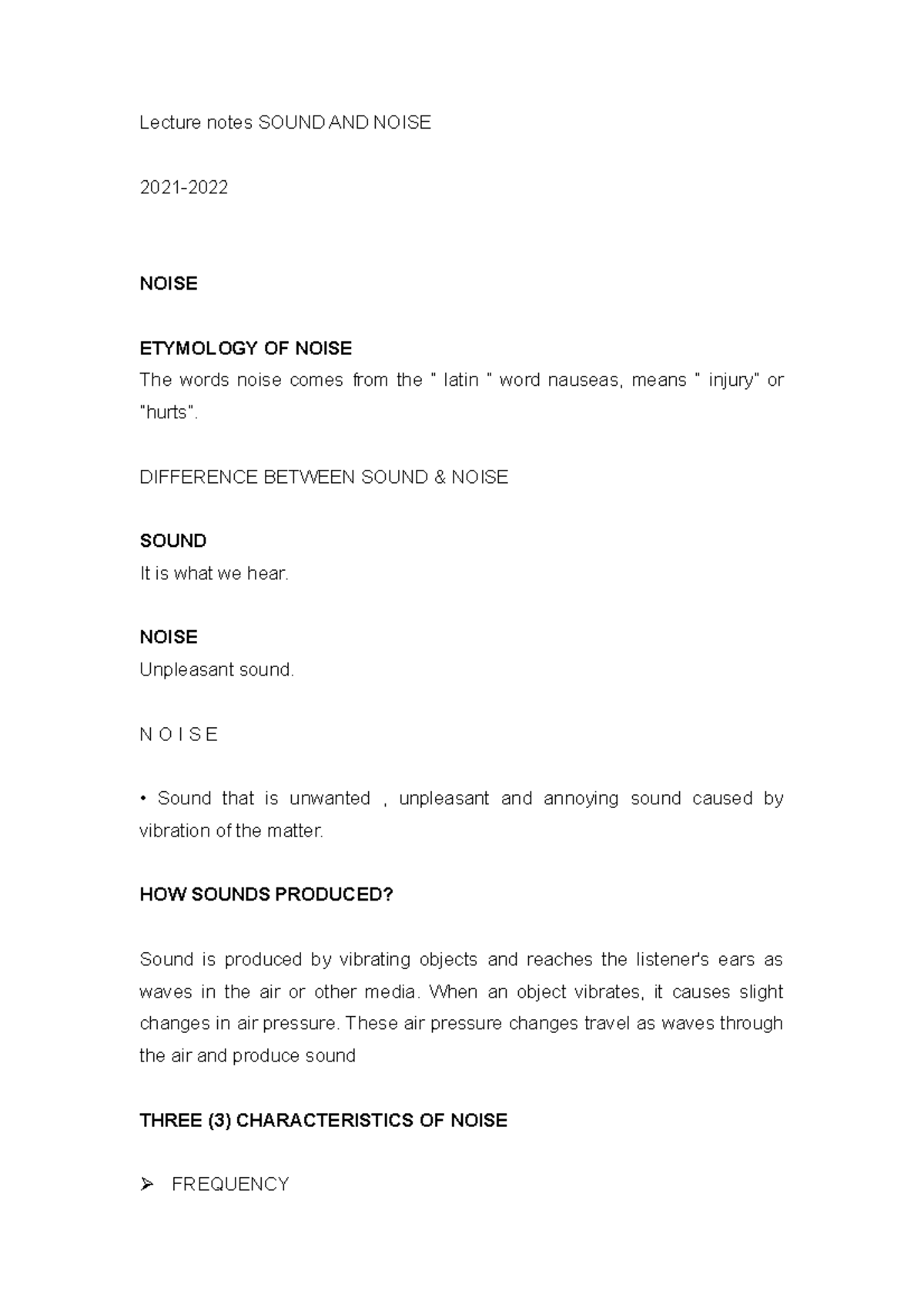 Lecture notes Sound AND Noise - Lecture notes SOUND AND NOISE 2021 ...