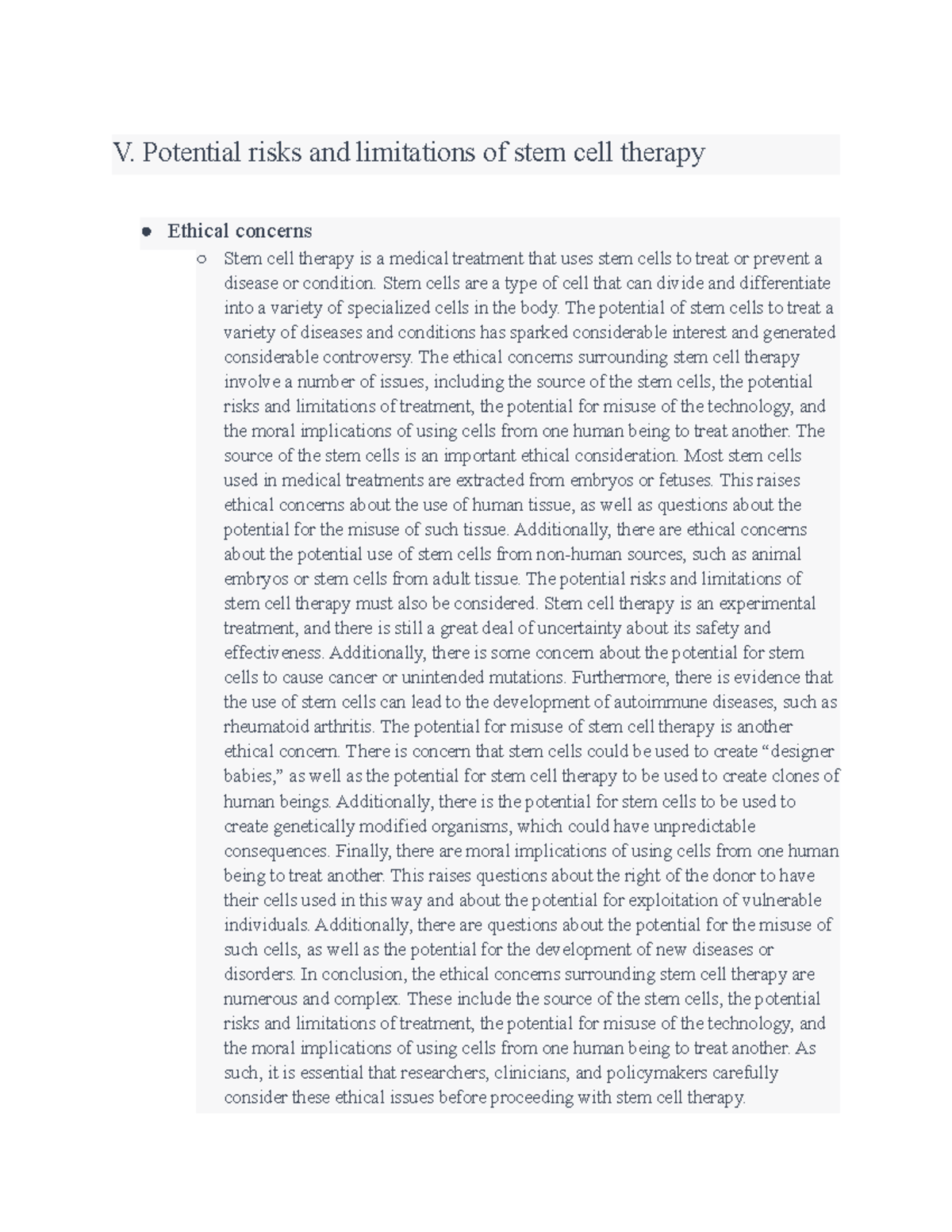 Risks and limitations of stem cell therapy - V. Potential risks and ...