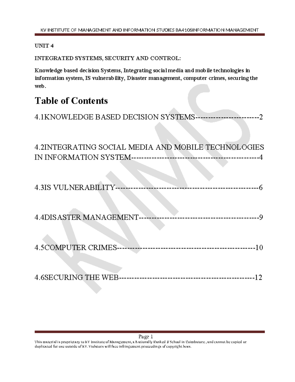 4.4 Information Management-UNIT 4 - UNIT 4 INTEGRATED SYSTEMS, SECURITY ...