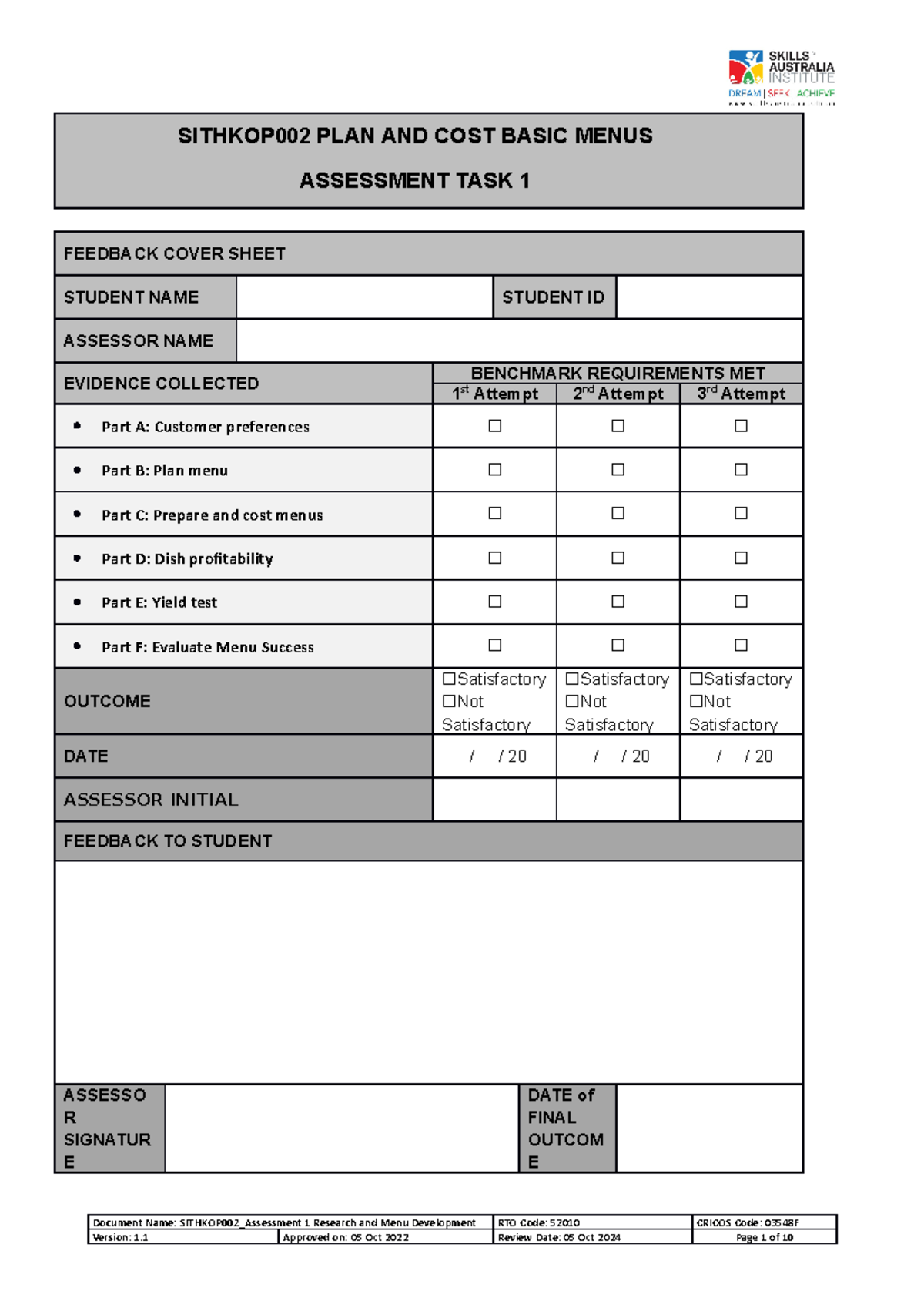 Sithkop 002 Assessment 1 Research and Menu Development - SITHKOP002 PLAN AND COST BASIC MENUS ...