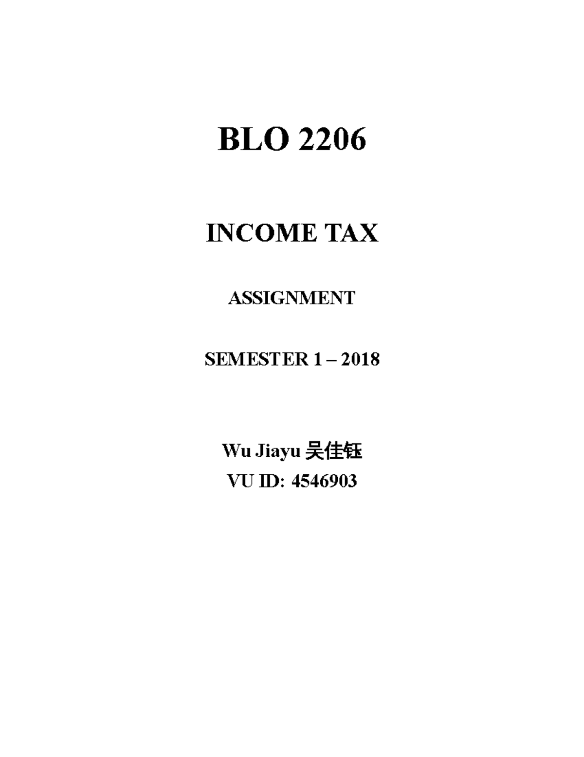 BLO2206 Taxation - 撒坎坎坷坷打卡 - BLO2206 - VU - Studocu