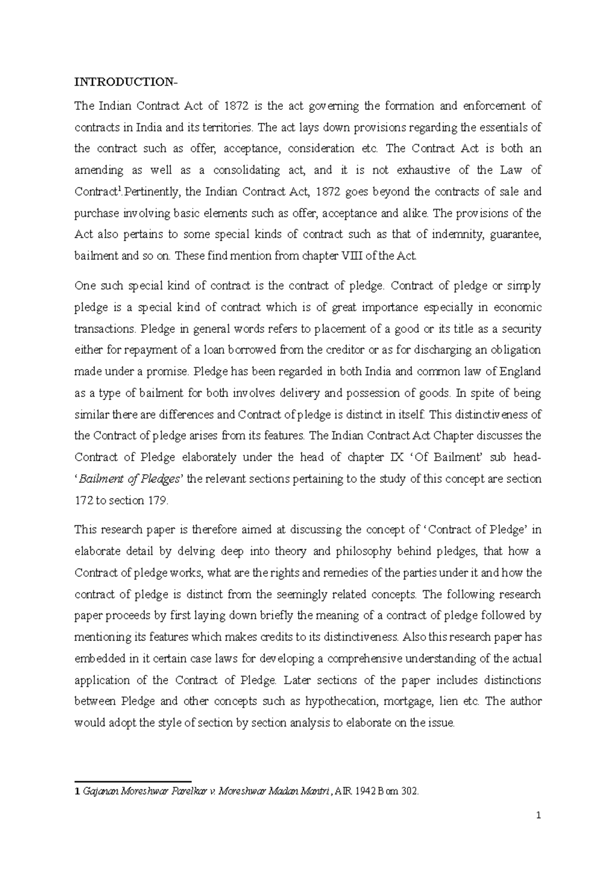 Contract of pledge, sem 3 - INTRODUCTION- The Indian Contract Act of ...