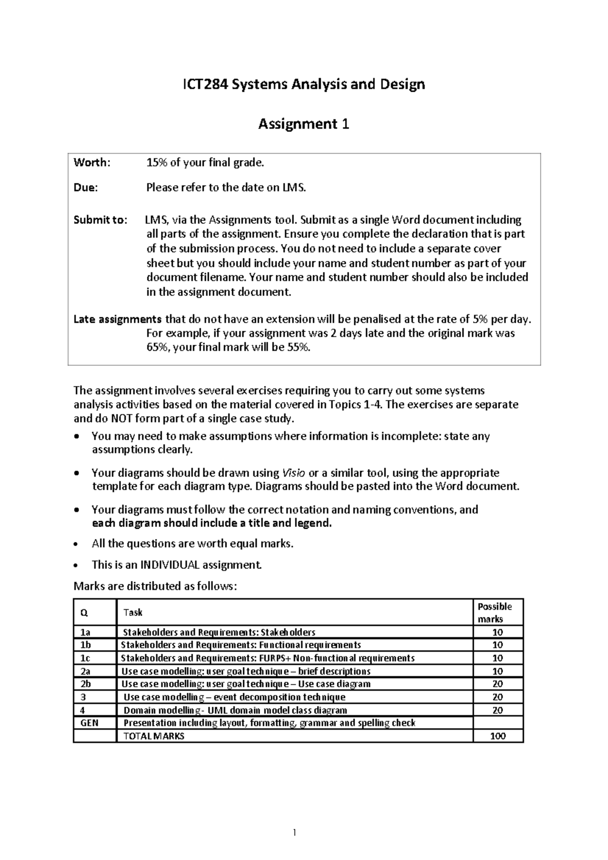 ICT284 Assignment 1 - lab material - ICT284 Systems Analysis and Design ...