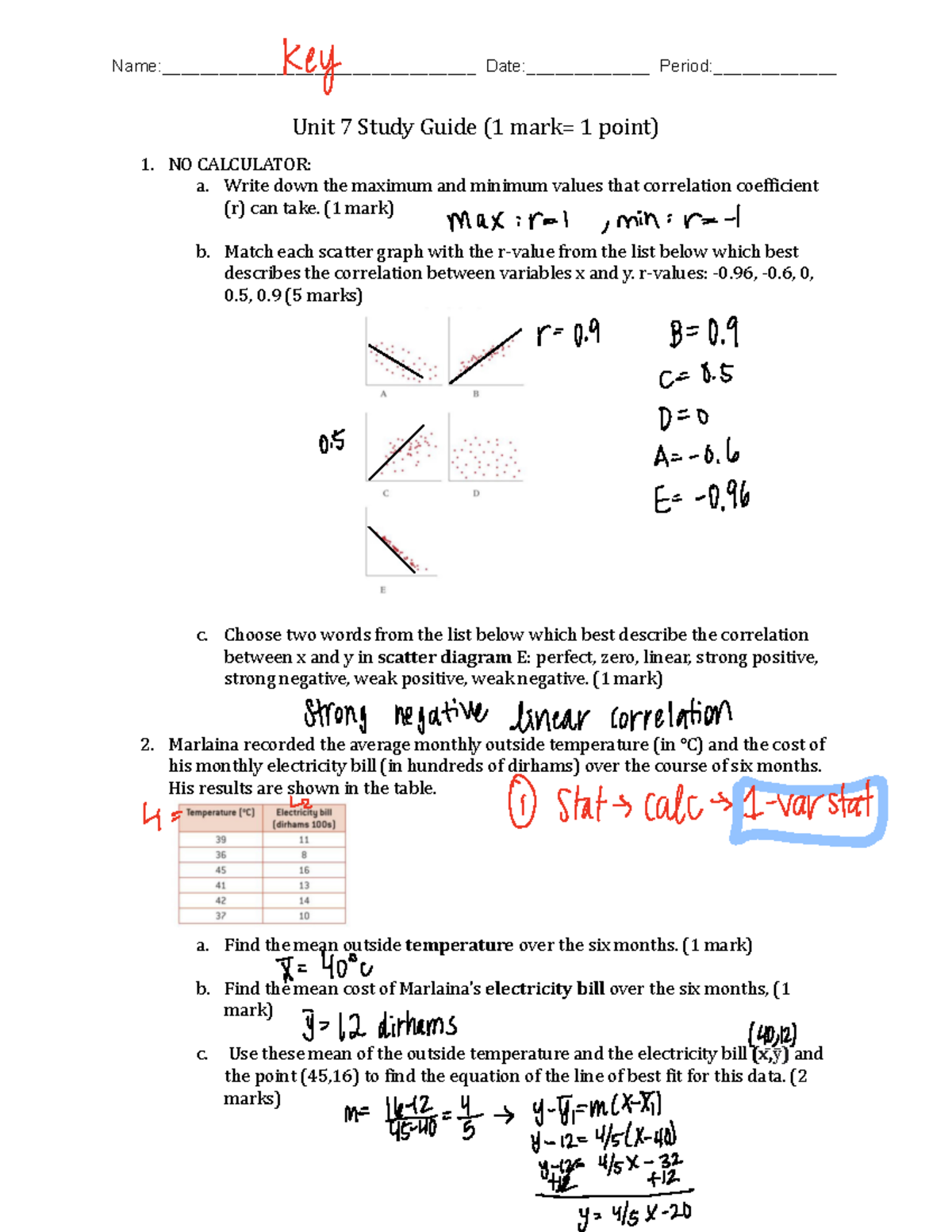 Unit 7 Study Guide - Name:_________________________________ Date ...