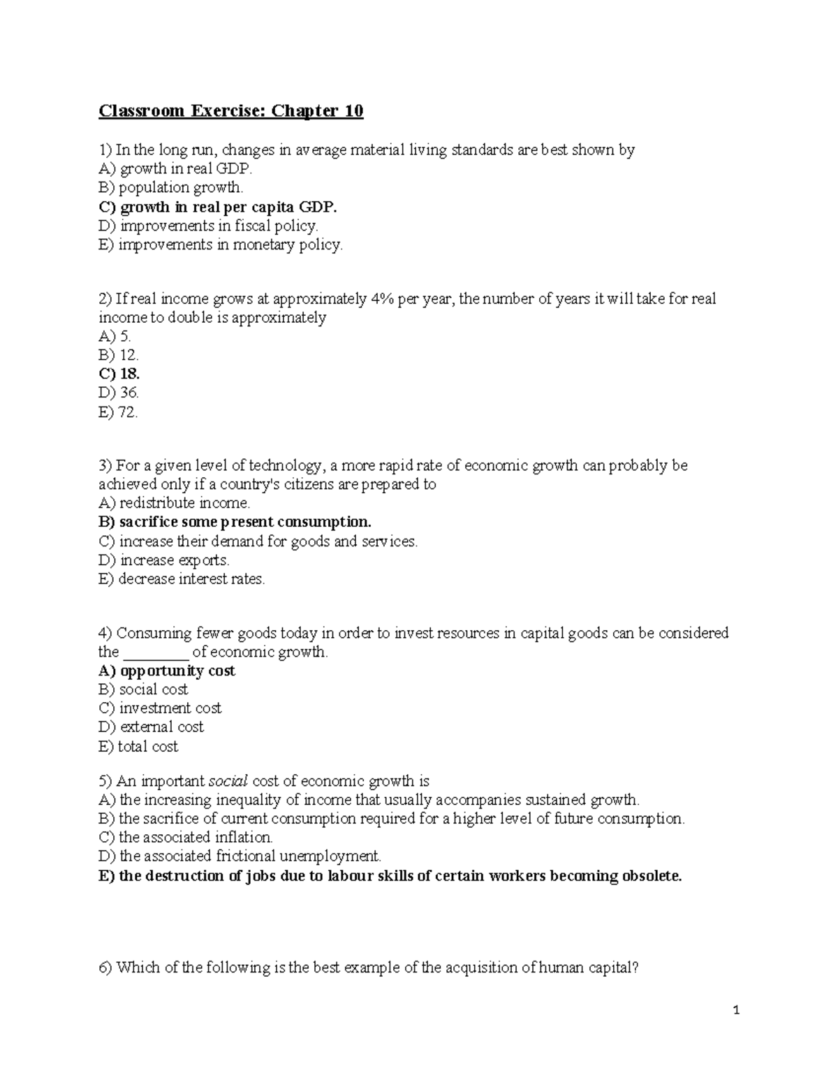 Exercise-chapter-10 - Ec140 - Classroom Exercise: Chapter 10 1) In the ...