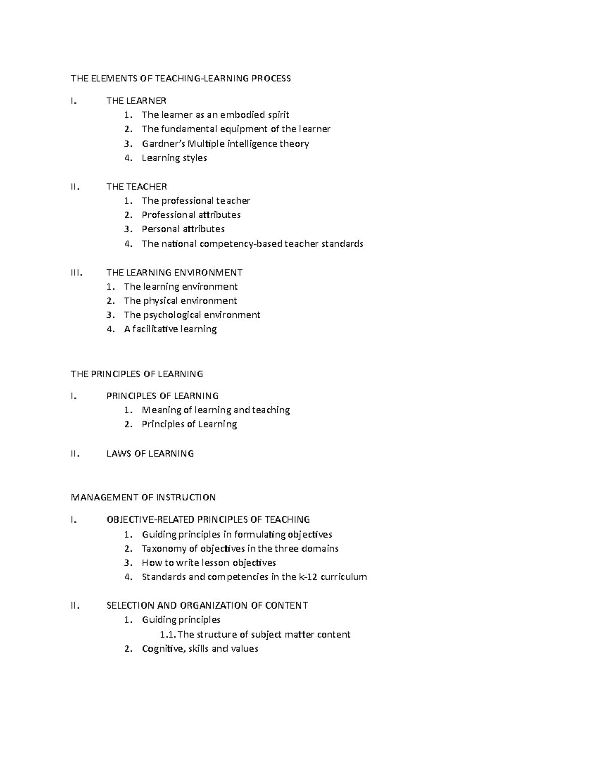 THE Elements OF Teaching - THE ELEMENTS OF TEACHING-LEARNING PROCESS I ...