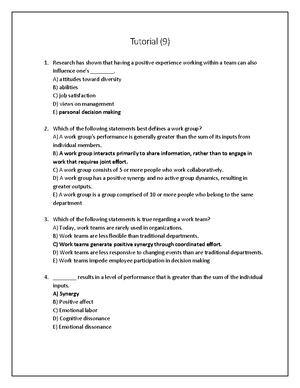 OB- Tutorial (1) - ...... - Organizational Behavior Tutorial (1 ...