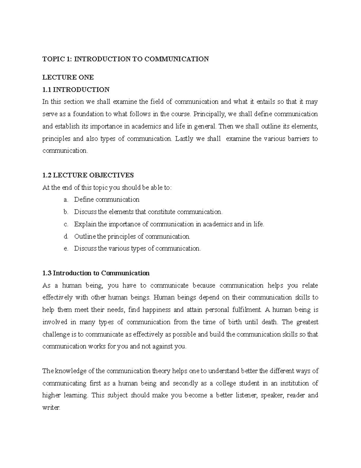 Introduction TO Communication - TOPIC 1: INTRODUCTION TO COMMUNICATION ...