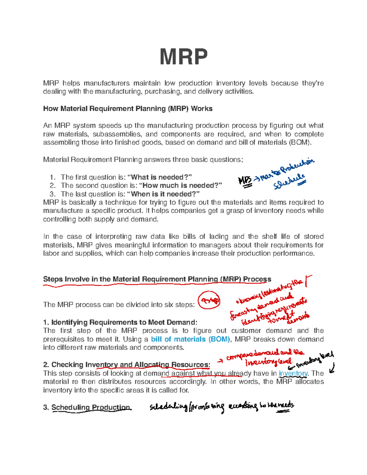 MRP - SCM - MRP MRP helps manufacturers maintain low production ...