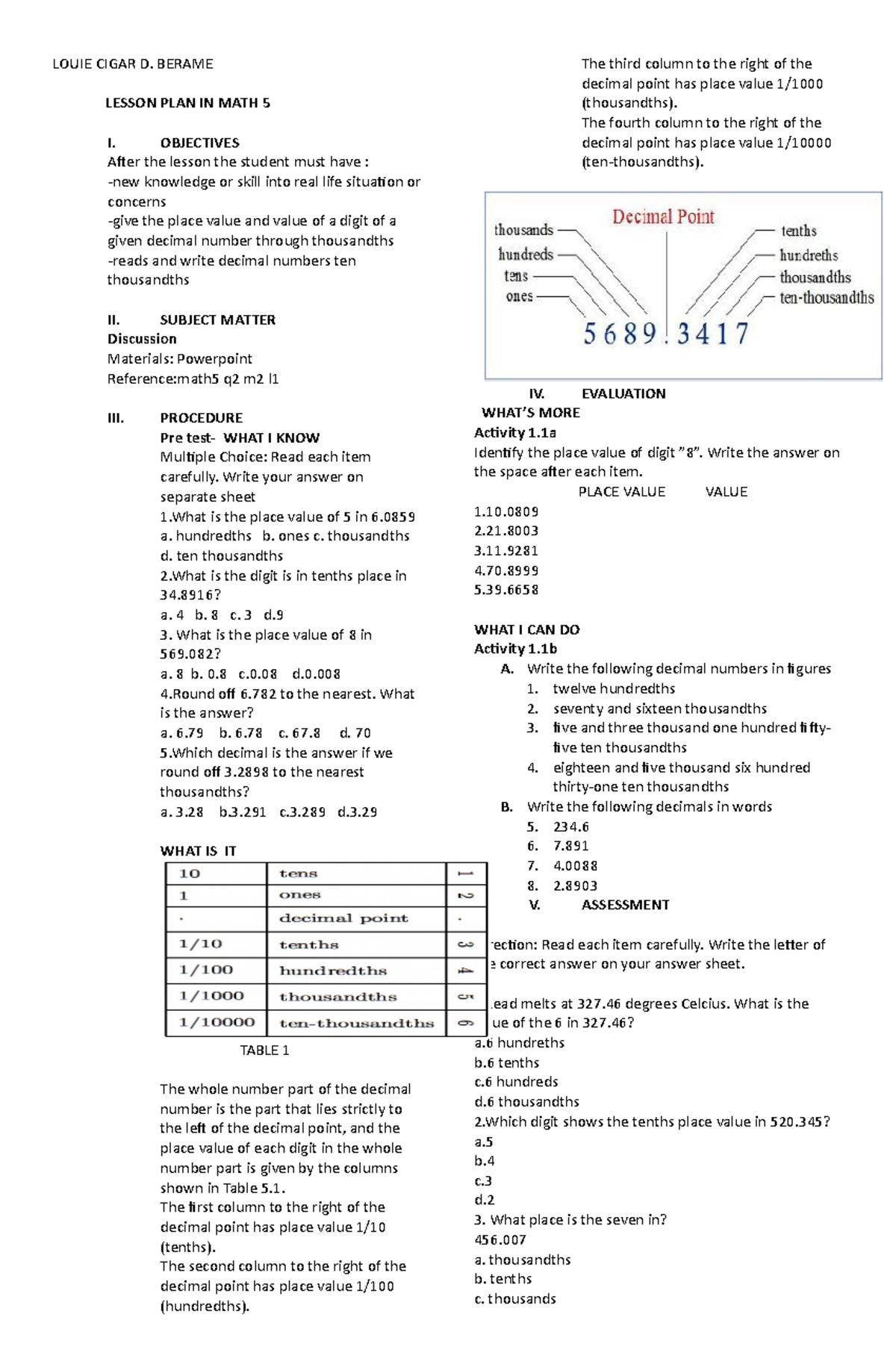 MATH-LP-1 - math lesson plan - LOUIE CIGAR D. BERAME LESSON PLAN IN ...