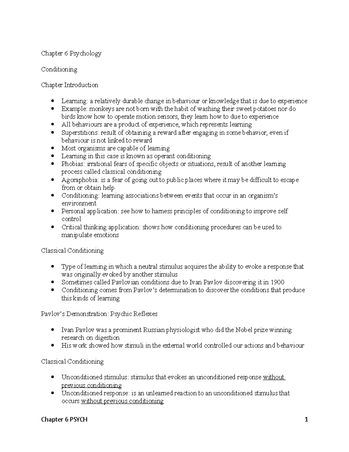 Chapter 6 Psychology - Chapter 6 Psychology Conditioning Chapter ...