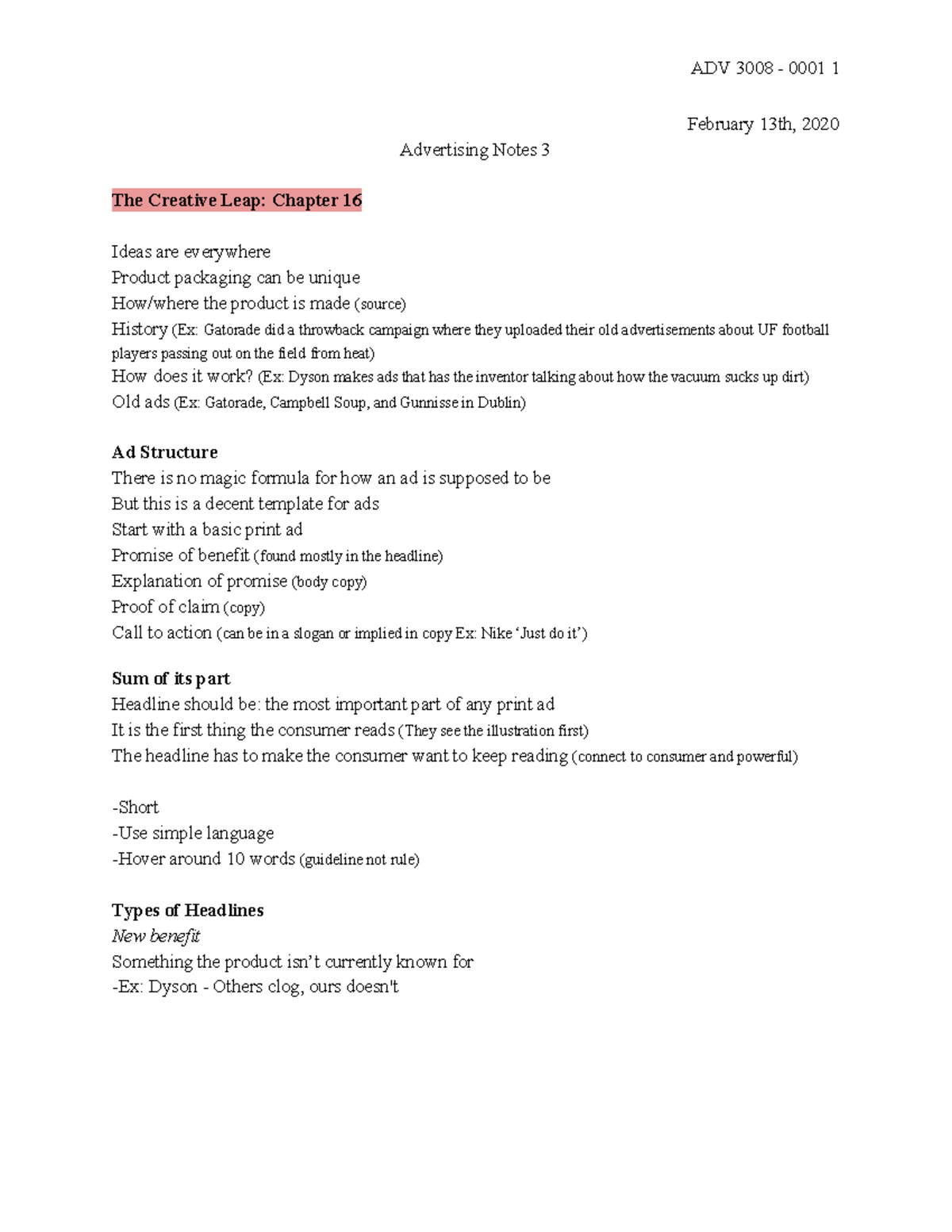 Advertising Notes 3 - Class 3 - February 13th, 2020 Advertising Notes 3 ...