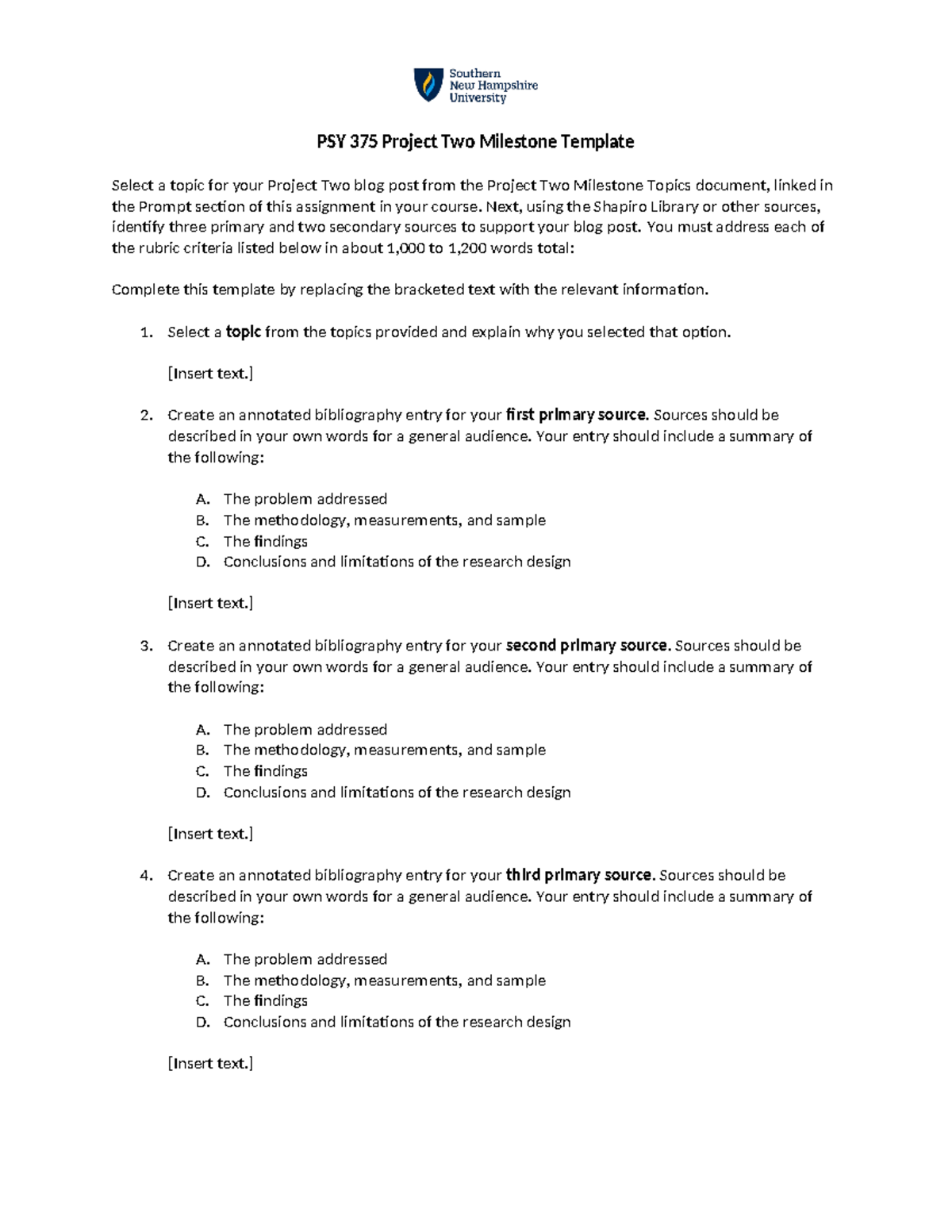 PSY 375 Project Two Milestone Template - PSY 375 Project Two Milestone ...