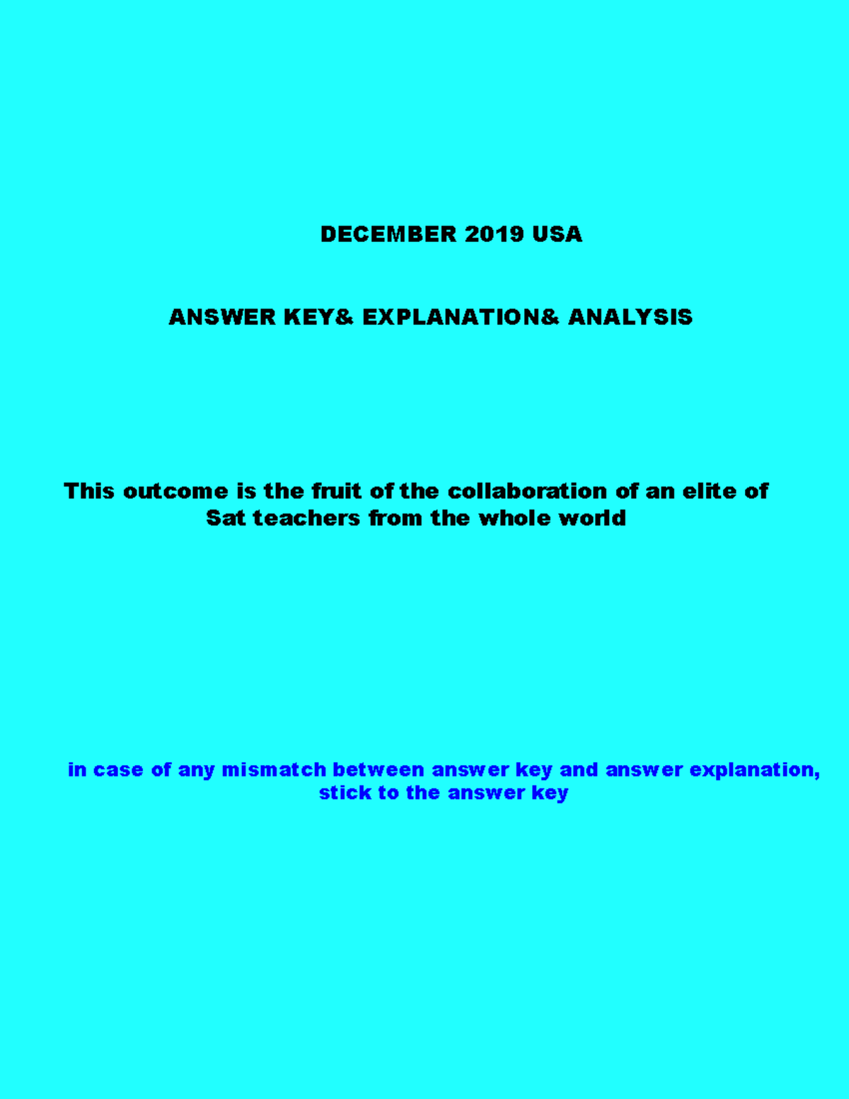 December 2019 USA - SAT paper - DECEMBER 2019 USA ANSWER KEY ...