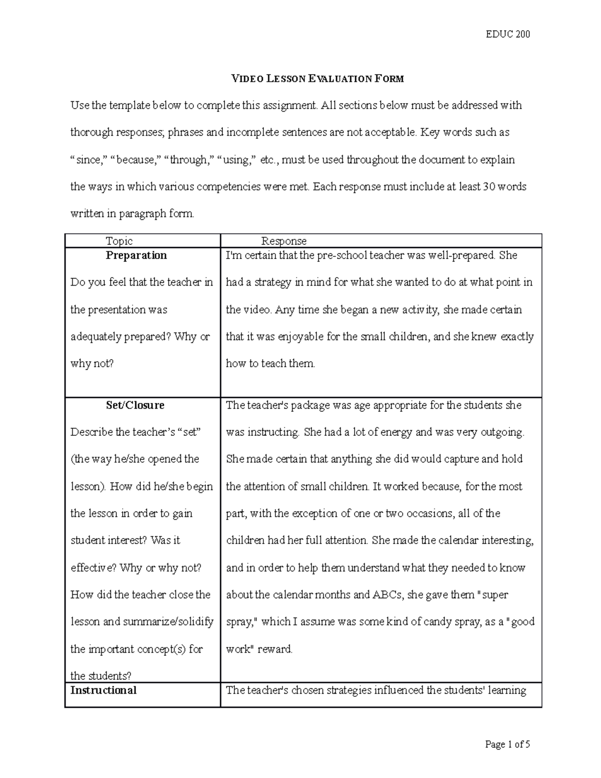 488316 Video Lesson Evaluation Form(3)-3 - VIDEO LESSON EVALUATION FORM ...