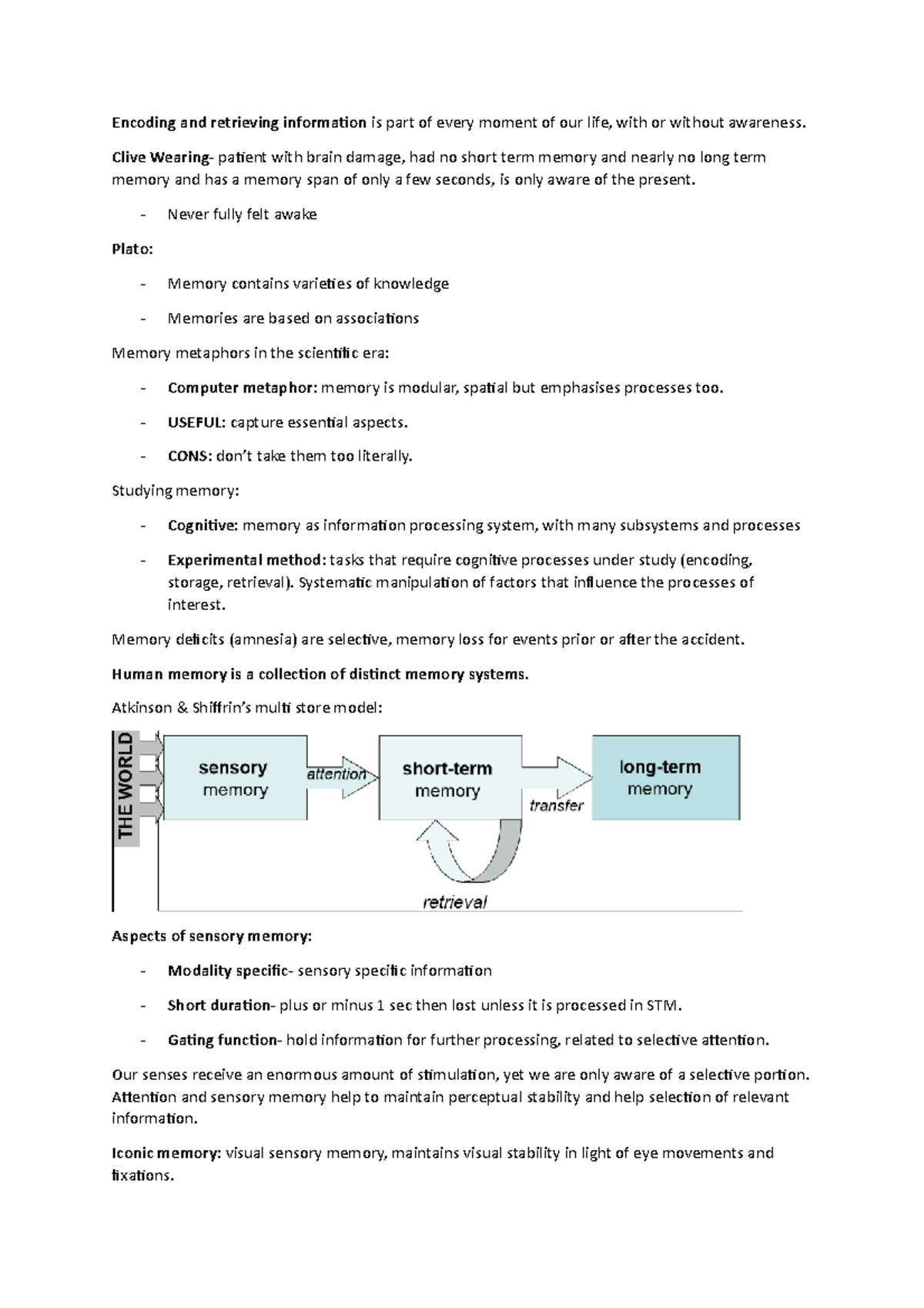 Memory and Information Storage - Encoding and retrieving information is ...