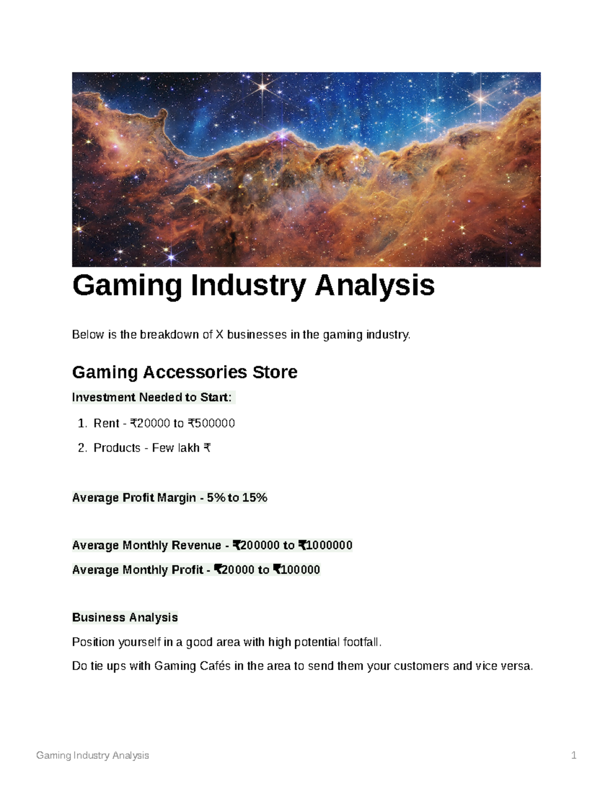 Gaming industry analysis - Gaming Industry Analysis Below is the ...