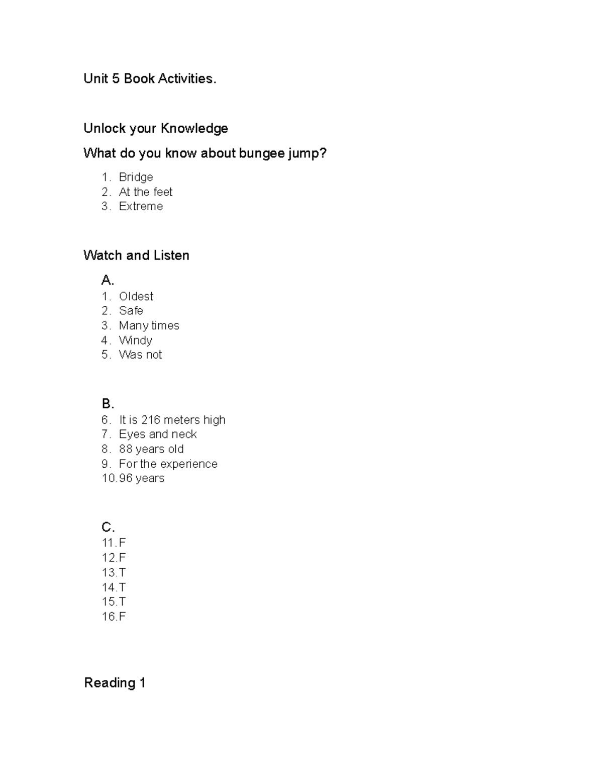 Unit 5 Book Activities - Actividades cambridge - Unit 5 Book Activities ...