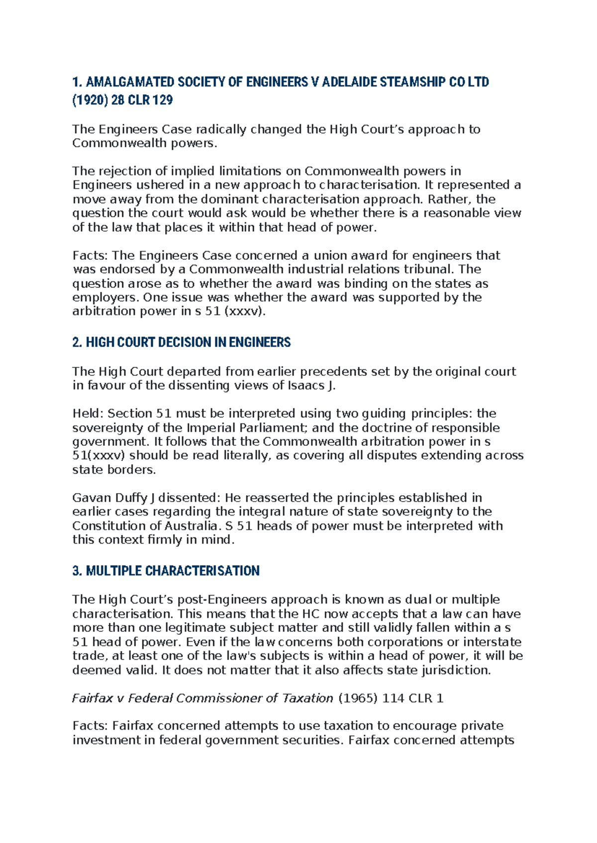 Engineers Case Commentary - 1. AMALGAMATED SOCIETY OF ENGINEERS V ...