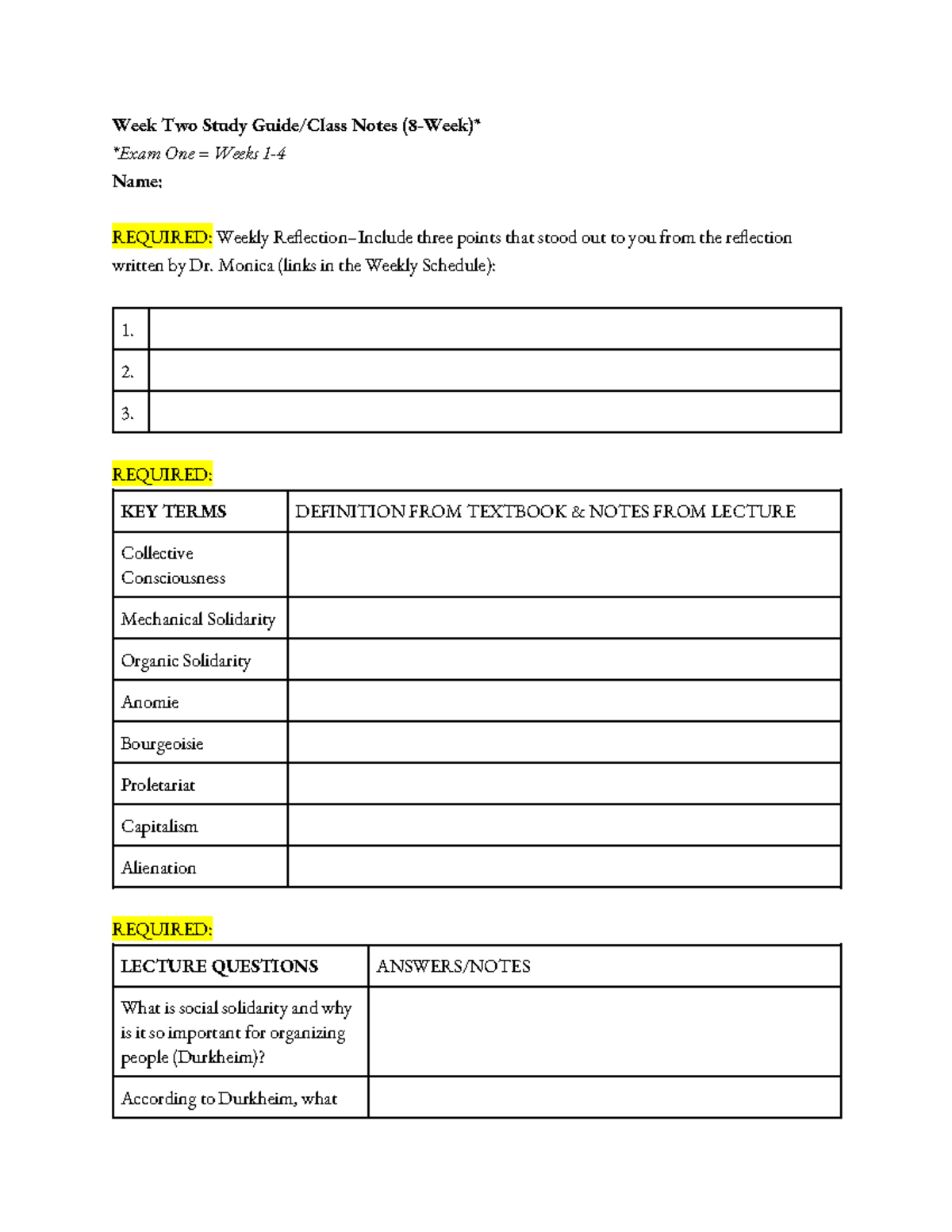 Week Two Study Guide Class Notes 8WK(2) - Week Two Study Guide/Class ...