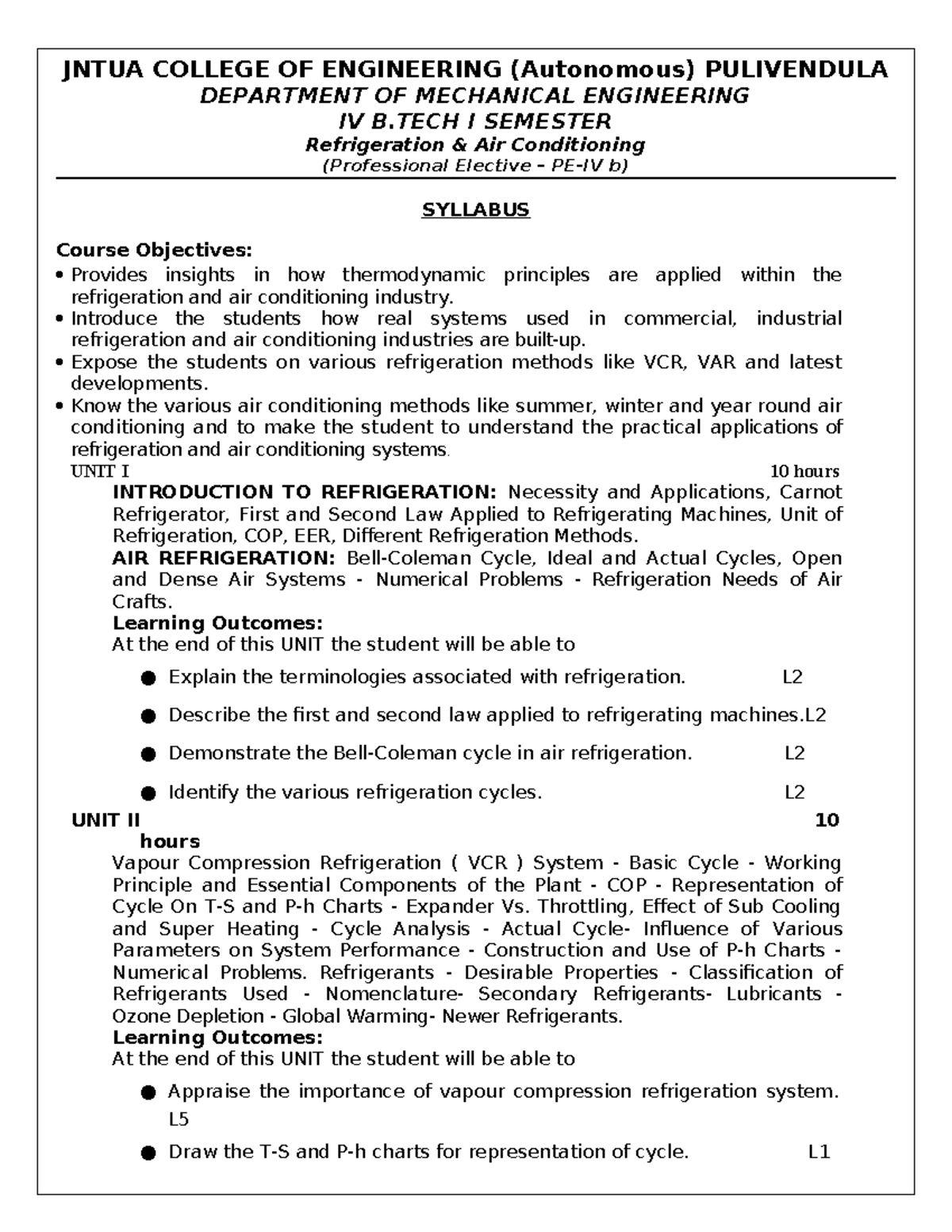 R & AC Lesson PLAN AND Syllabus - JNTUA COLLEGE OF ENGINEERING ...