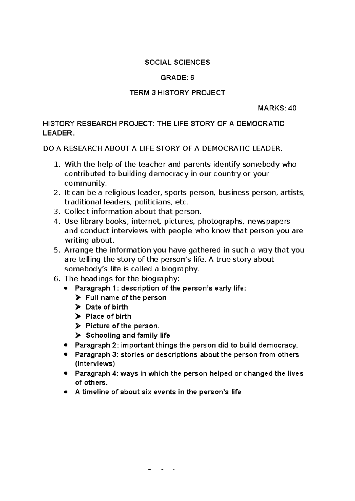 Grade 6 3RD TERM History Project- SOCIAL SCIENCES Trm 3 gr 6 1 GRADE: 6 ...