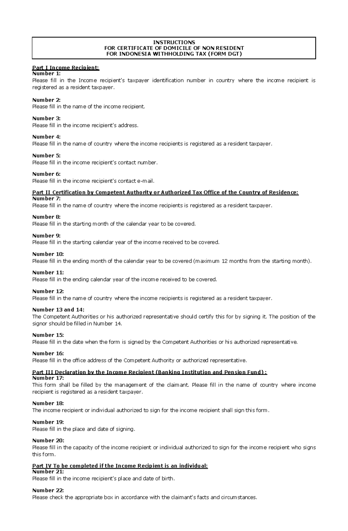 Petunjuk DGT PER 25 PJ 2018 - INSTRUCTIONS FOR CERTIFICATE OF DOMICILE ...