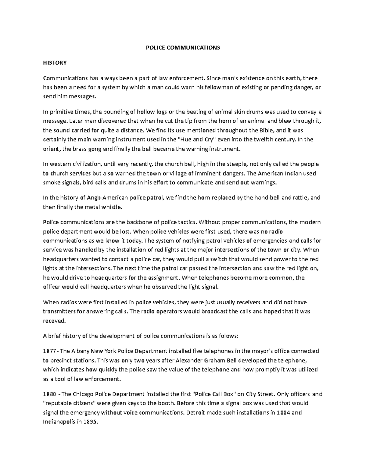 Police Communications - POLICE COMMUNICATIONS HISTORY Communications ...