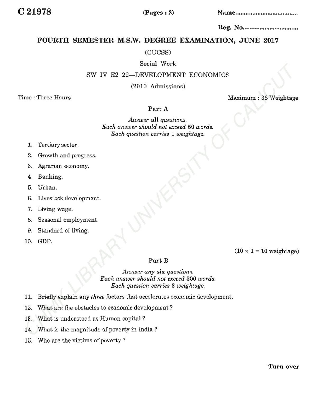 Sem4 QN - OLD QUESTION PAPER - MSW - Studocu