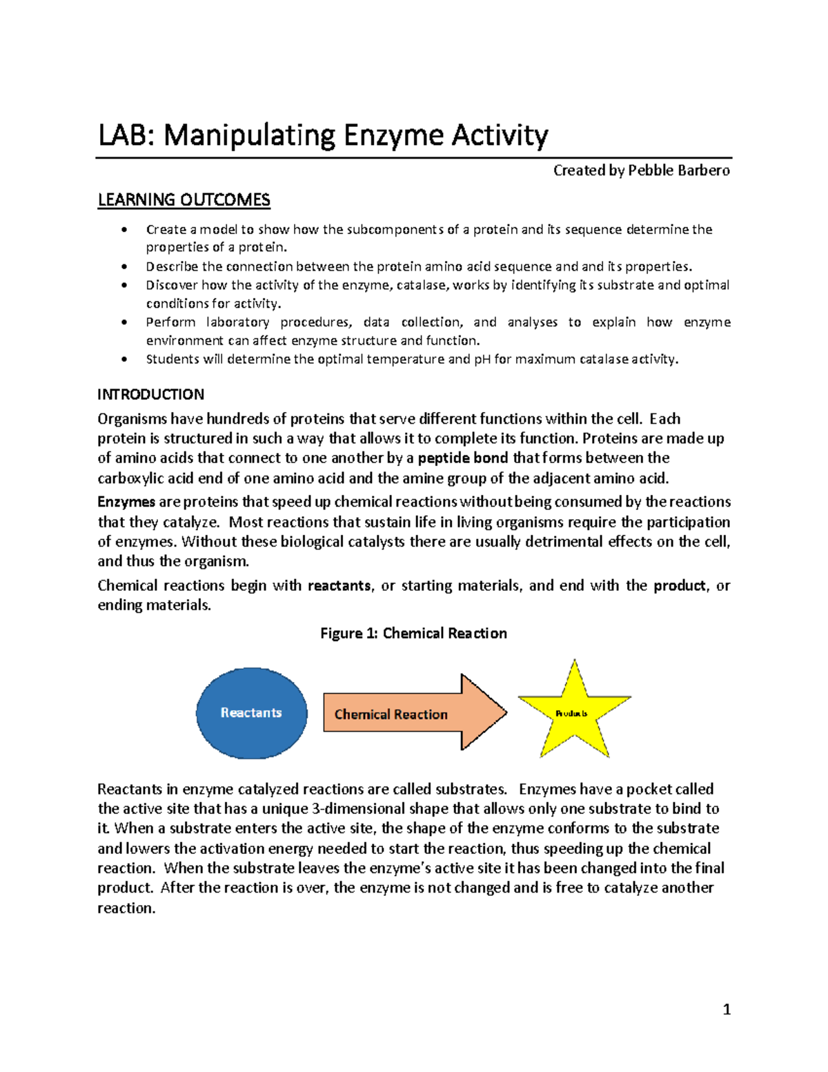 BIOL 1406, Lab #5 - Manipulating Enzymes Activity - LAB: Manipulating ...
