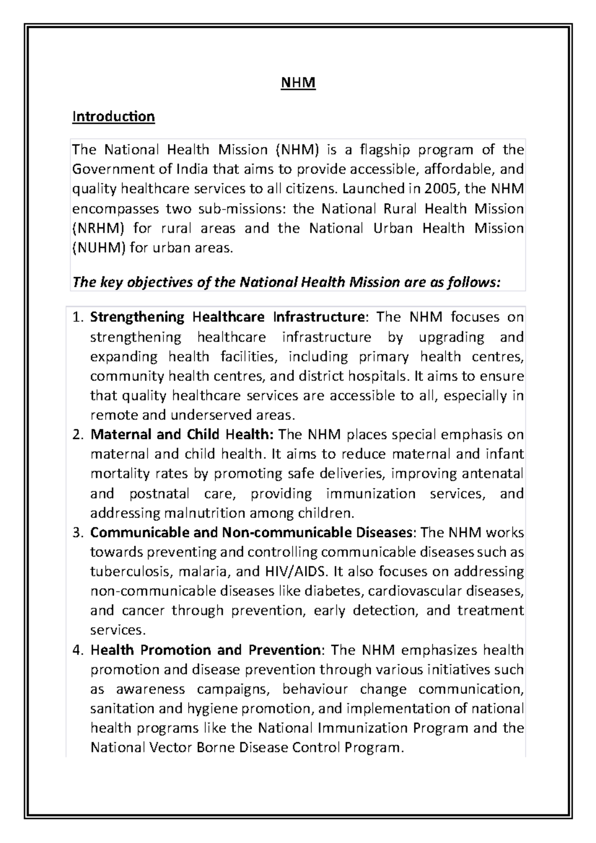 NHM - Notes on NHM in India - NHM Introduc-on The National Health ...