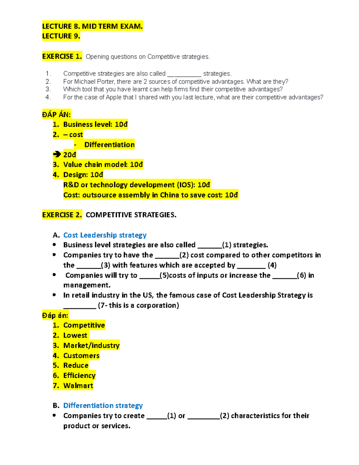 Exercise- Lecture-9 - Multiple choice questions for chapter - LECTURE 8. MID TERM EXAM. LECTURE ...