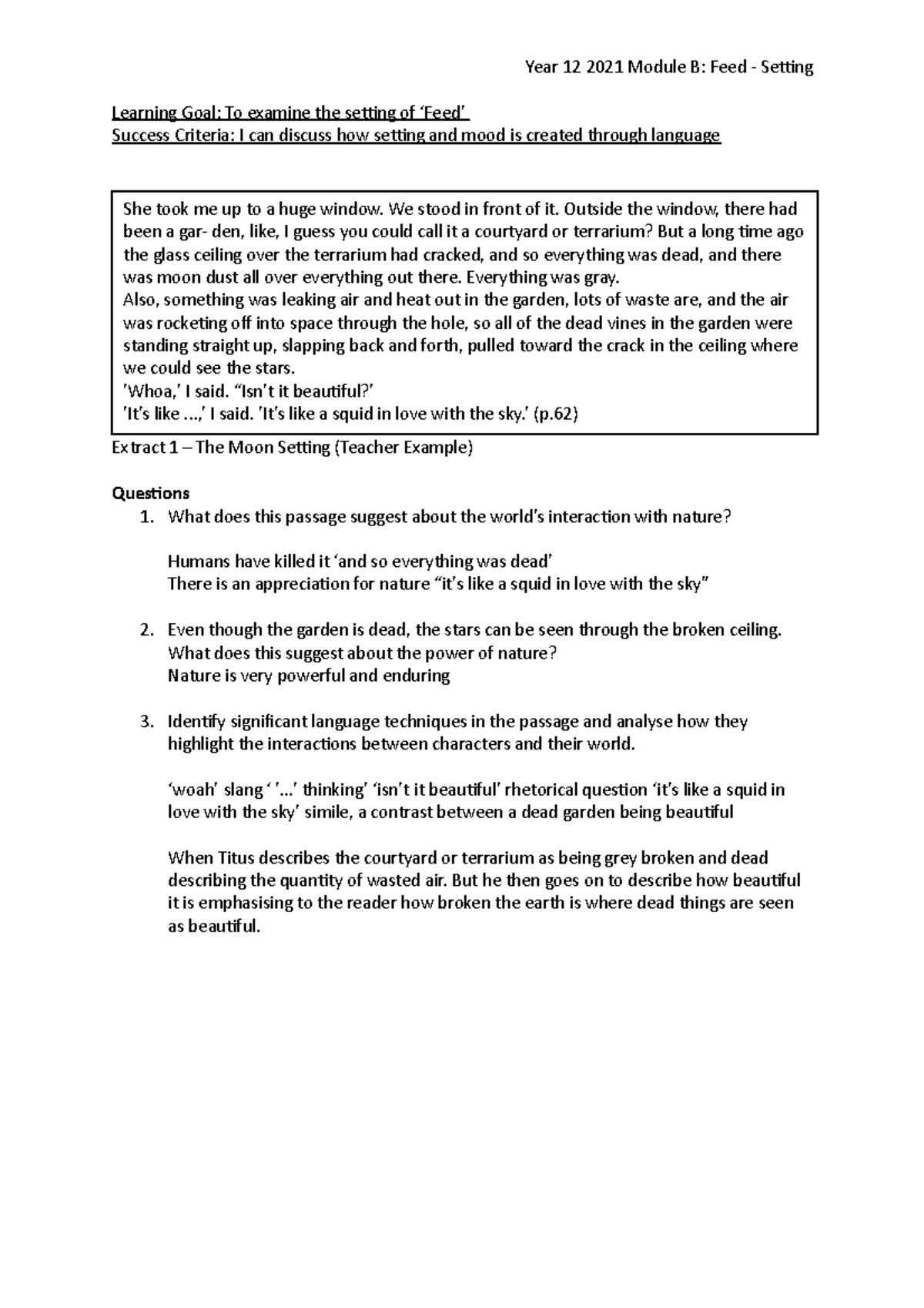 10a Setting-2 - FEED setting notes - Learning Goal: To examine the ...