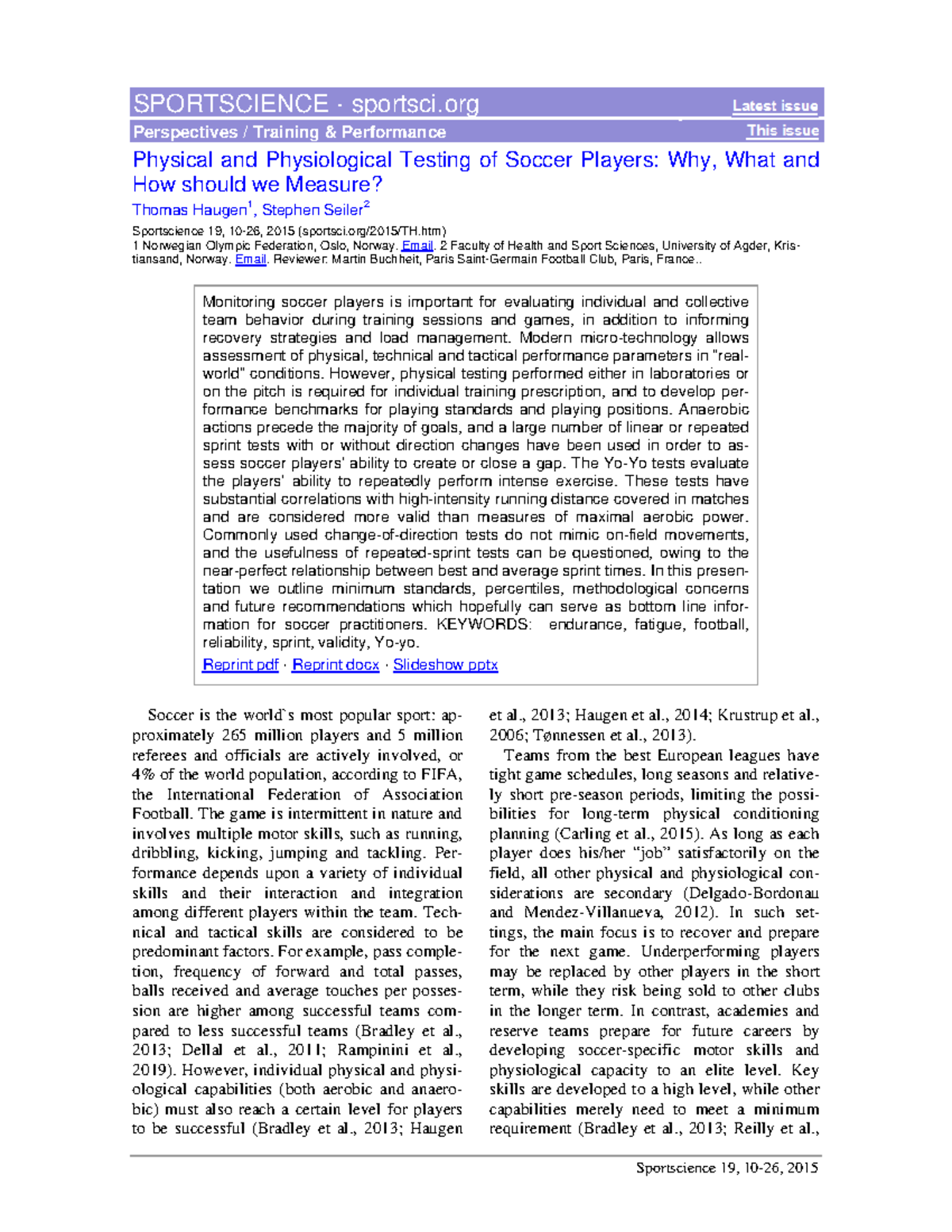 Physiological testing for FA football - SPORTSCIENCE · sportsci ...