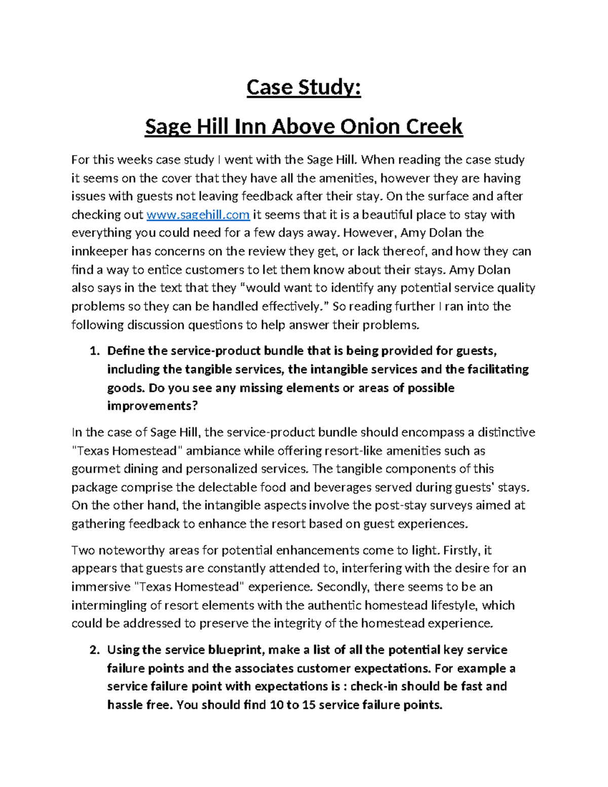 Module 2 Case Study - 012 - Case Study: Sage Hill Inn Above Onion Creek ...
