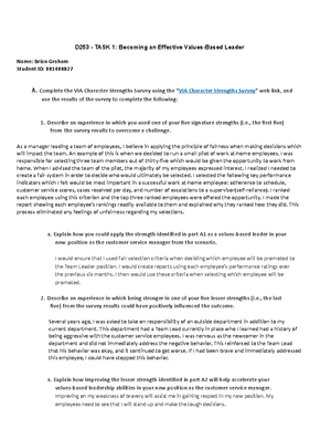 WGU D081 task 2 - Student Name: Brian Graham Student ID: 001400827 Date ...