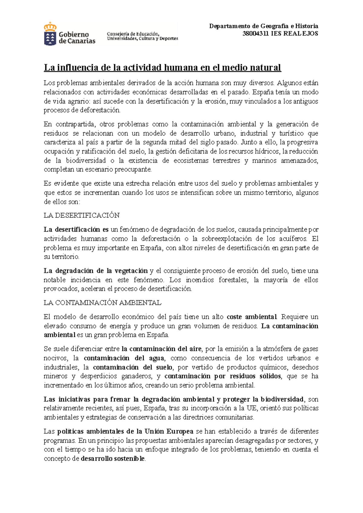 La influencia de la actividad humana en el medio natural Geografía ...