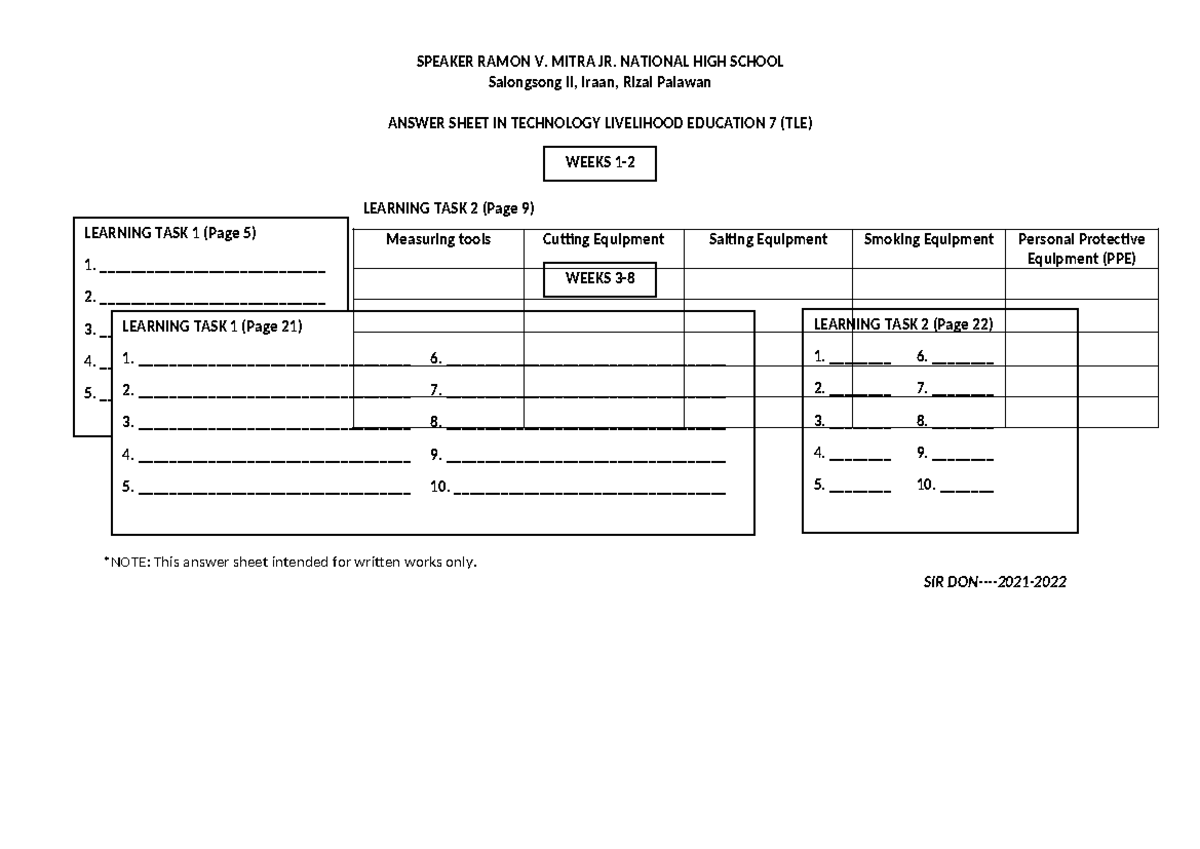 Ans. sheet tle 7 FOOD P - to be used in answering - SPEAKER RAMON V ...