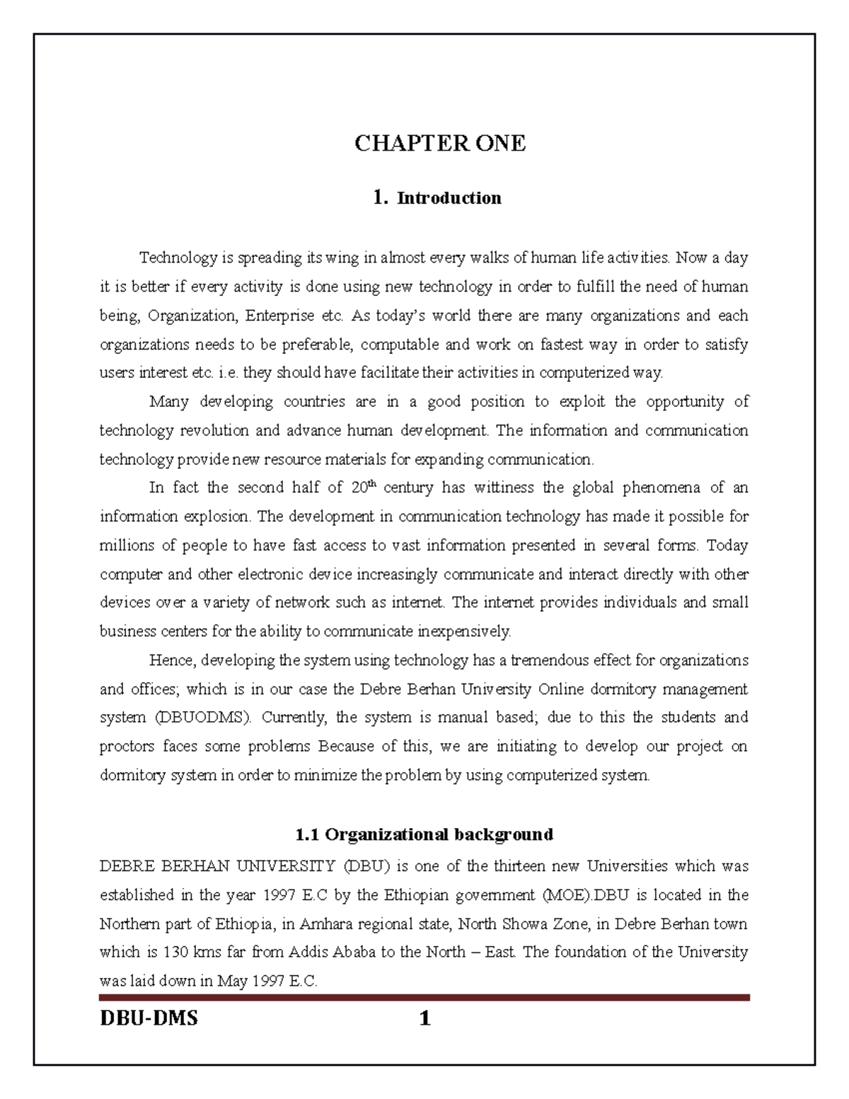 558096027 Dormitory Management System Proposal for DBU - CHAPTER ONE 1 ...