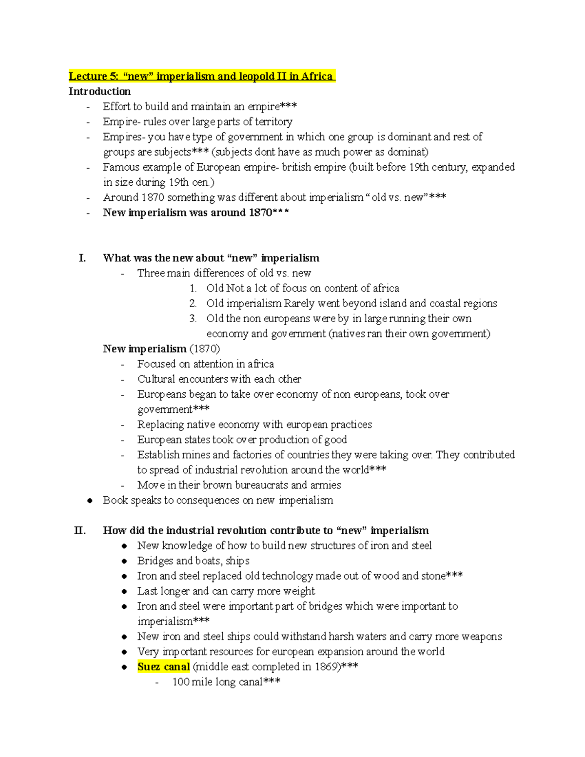 Lecture 5 “new” imperialism and leopold II in Africa - ) - Around 1870 ...