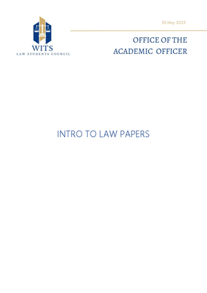 LAWS1011 - Wits University - Intro to Law - Studocu