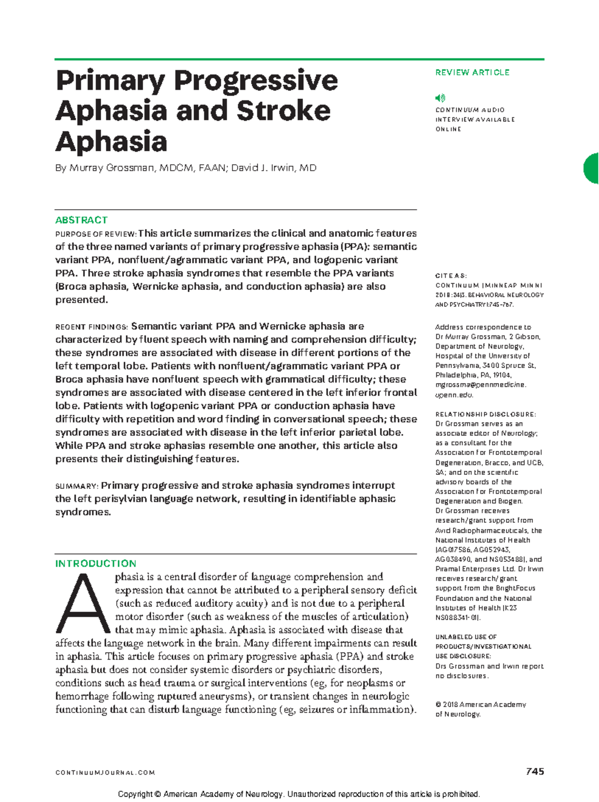 Afasia Progresiva VS ECV - Primary Progressive Aphasia and Stroke ...