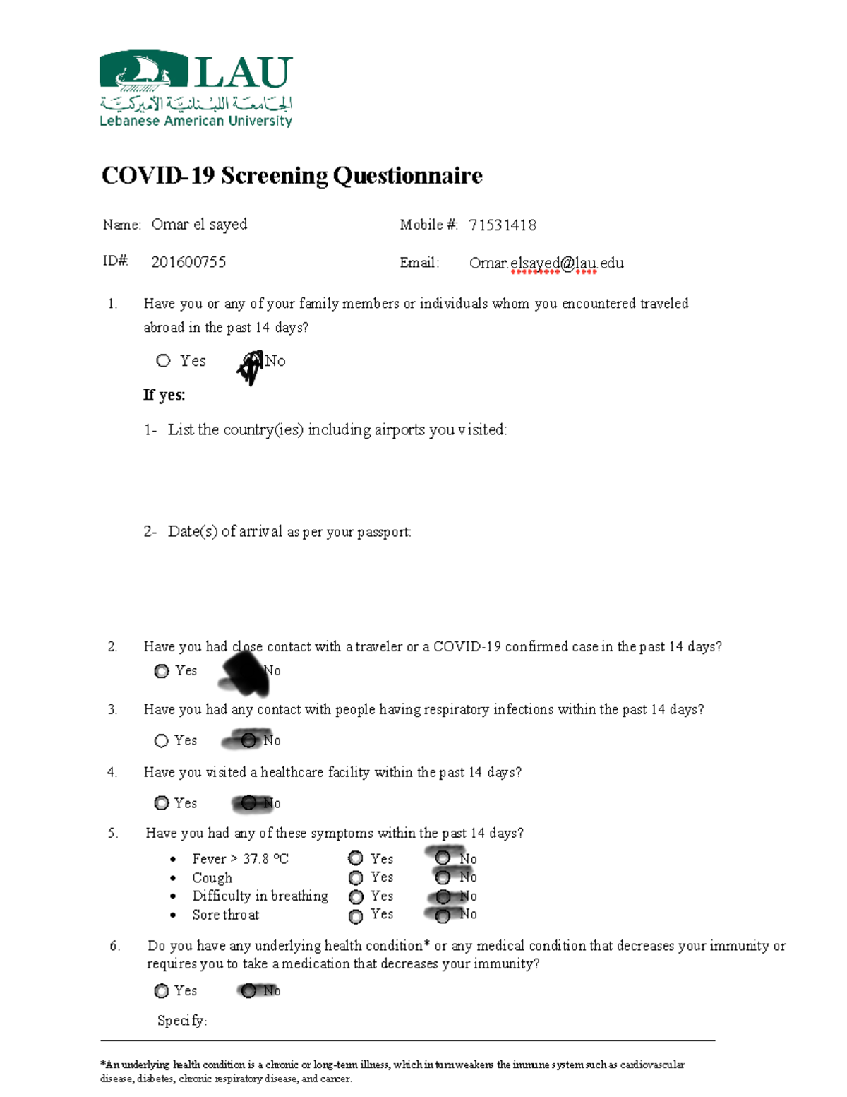 Covid-19 Screening Questionnaire - COVID-19 Screening Questionnaire ...