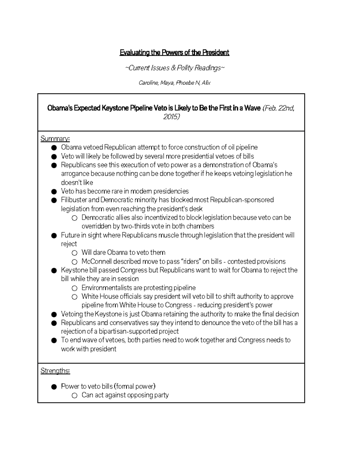 Presidential Powers Chart - Evaluating the Powers of the President ...