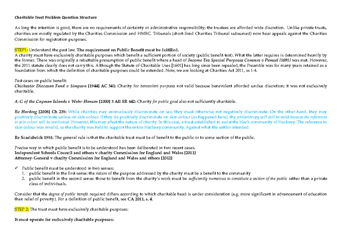 Charitable Trust PQ Structure Part1 - Charitable Trust Problem Question ...