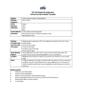6-1 Email Letter - 6-1 Assignment: International Team Expectations INT ...