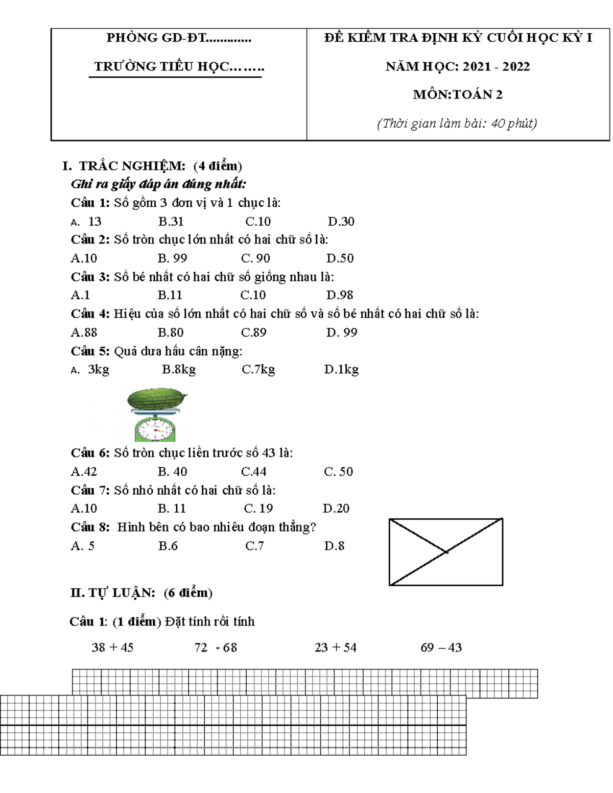 De thi hoc ki 1 mon toan lop 2 sach chan troi sang tao - PHÒNG GD-ĐT ...