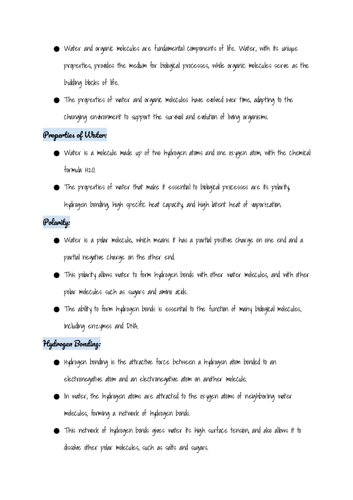 Water and Organic Molecules - Water, with its unique properties ...