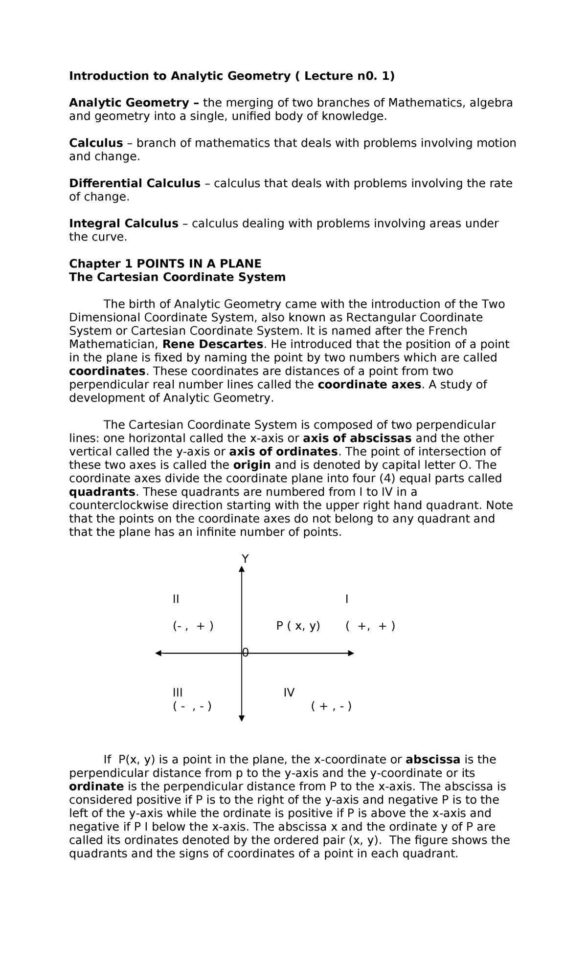 Introduction To Analytic Geometry Notes 1 Introduction To Analytic Geometry Lecture N0 1